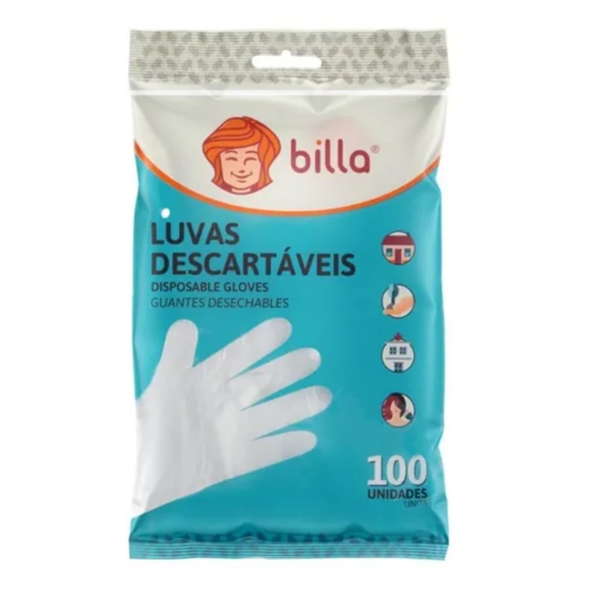 Luva Plástica Descatável Transparente Com 100 Unidades Billa - PreveOeste