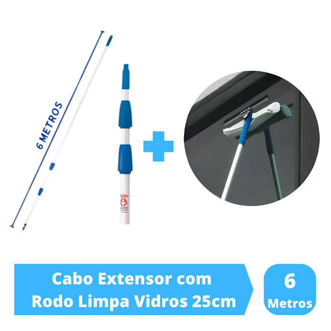 Cabo Extensor 6 Metros de Limpeza Com Rodo Mágico 25cm Bralimpia ...