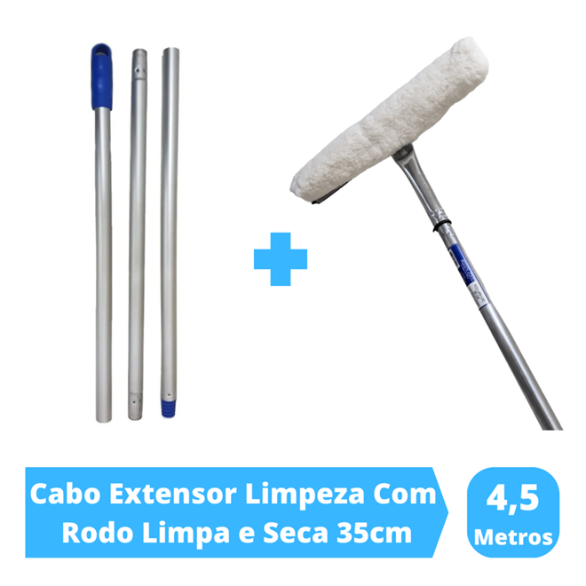 Cabo Extensor 4,5 metros de Limpeza com Rodo 35cm Limpa e Seca ...