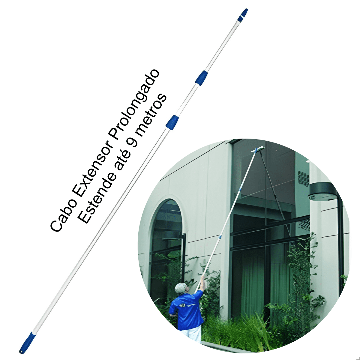 Cabo Extensor 9 Metros Com Vassoura Limpa Forro Teto e Gesso - PreveOeste