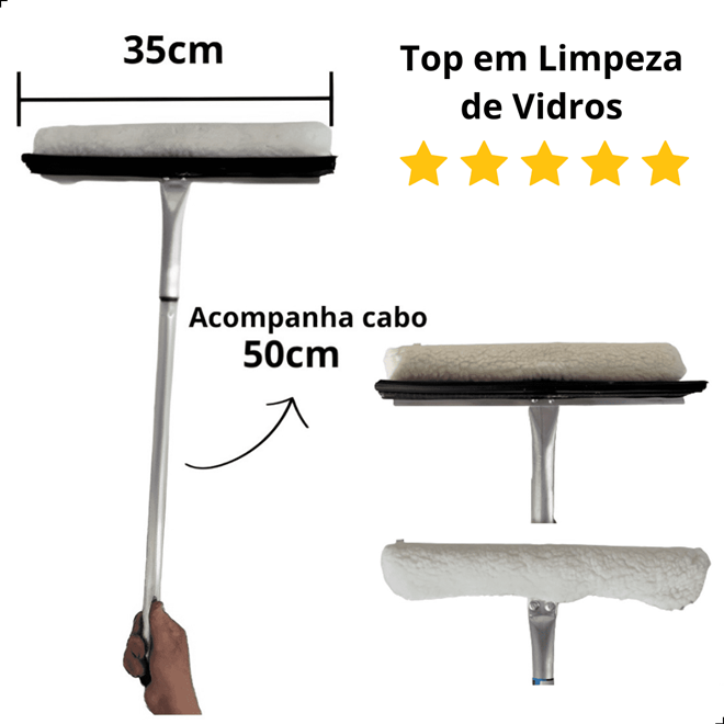 Cabo Extensor 6 Metros Rodo 35cm Combinado e Vassoura Limpa Teto e ...